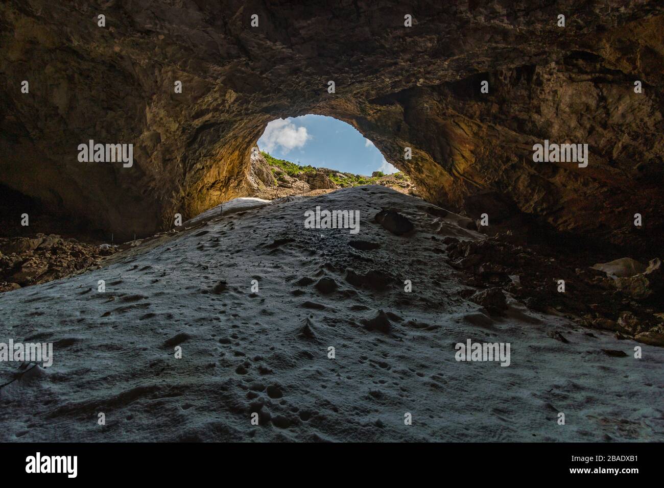 The Schellenberger ice cave in Untersberg near Marktschellenberg is ...