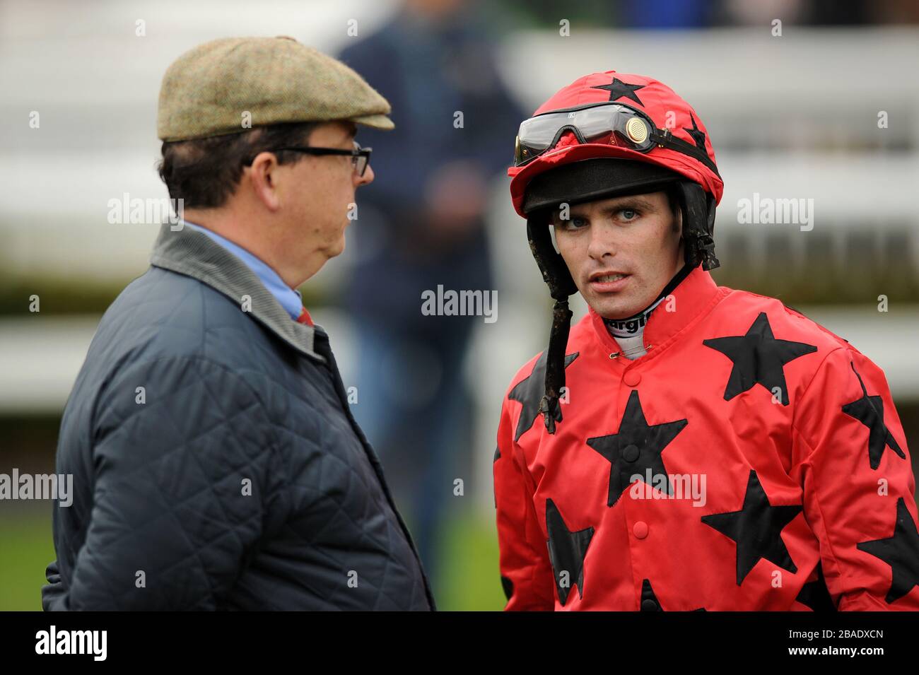 Tommy Pheland and trainer Mark Gillard (left) before his ride on Tahiti ...