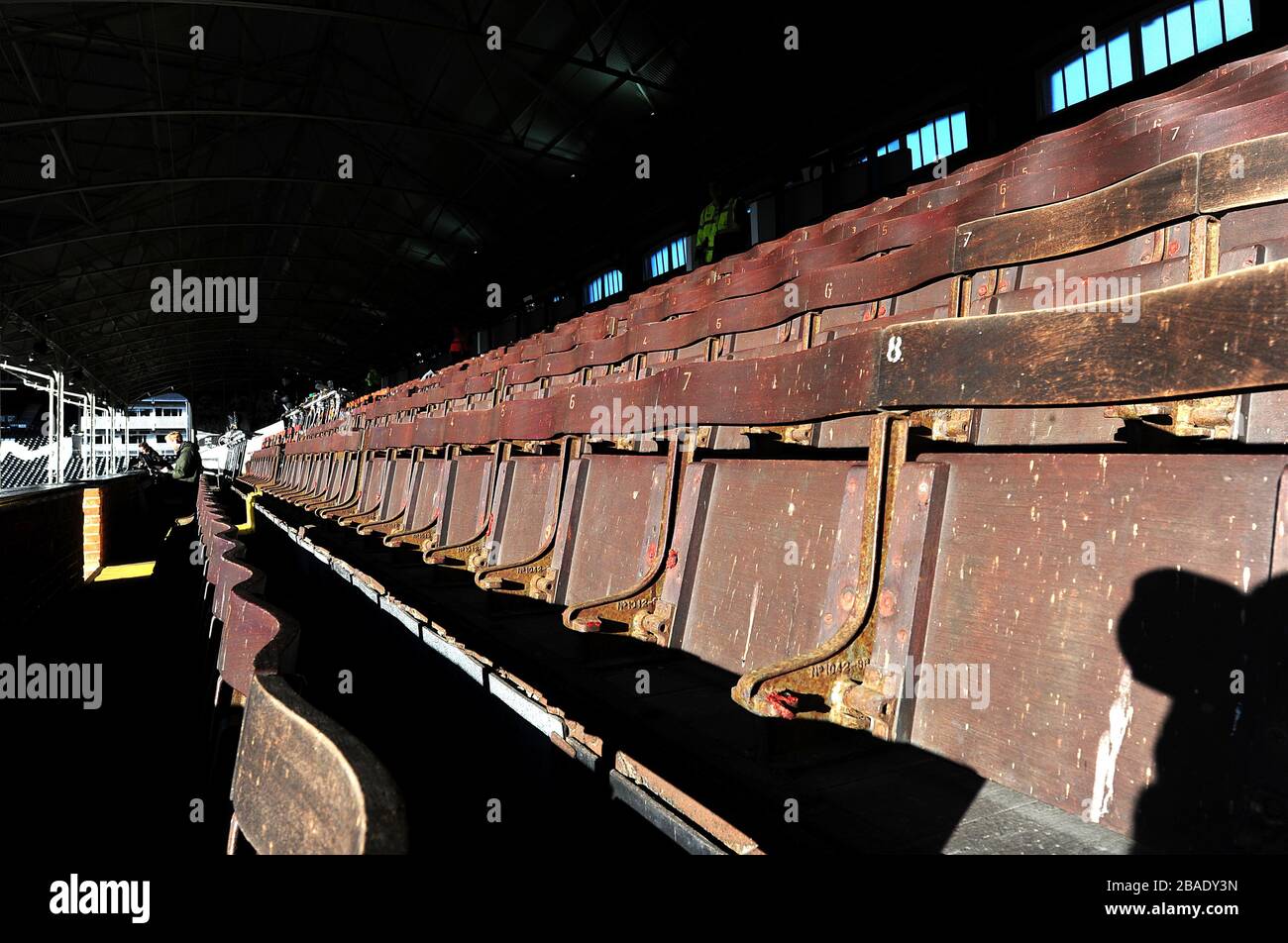 General view of the wooden seating at Craven Cottage Stock Photo - Alamy