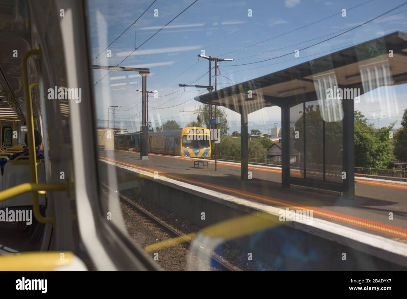 MELBOURNE - MAR. 24, 2020: A train station platform stands empty as the ...