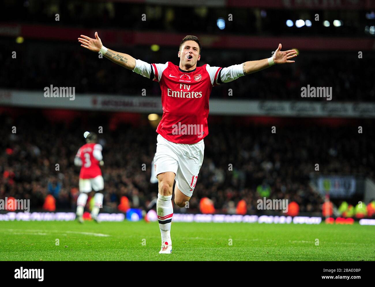 Arsenal's Olivier Giroud celebrates after scoring his team's third goal ...