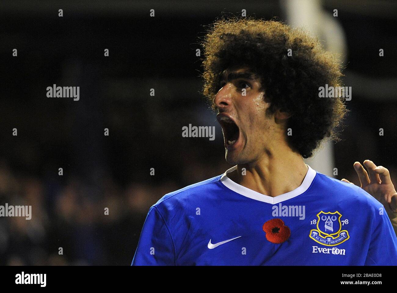 Everton's Marouane Fellaini celebrates scoring their first goal of the ...