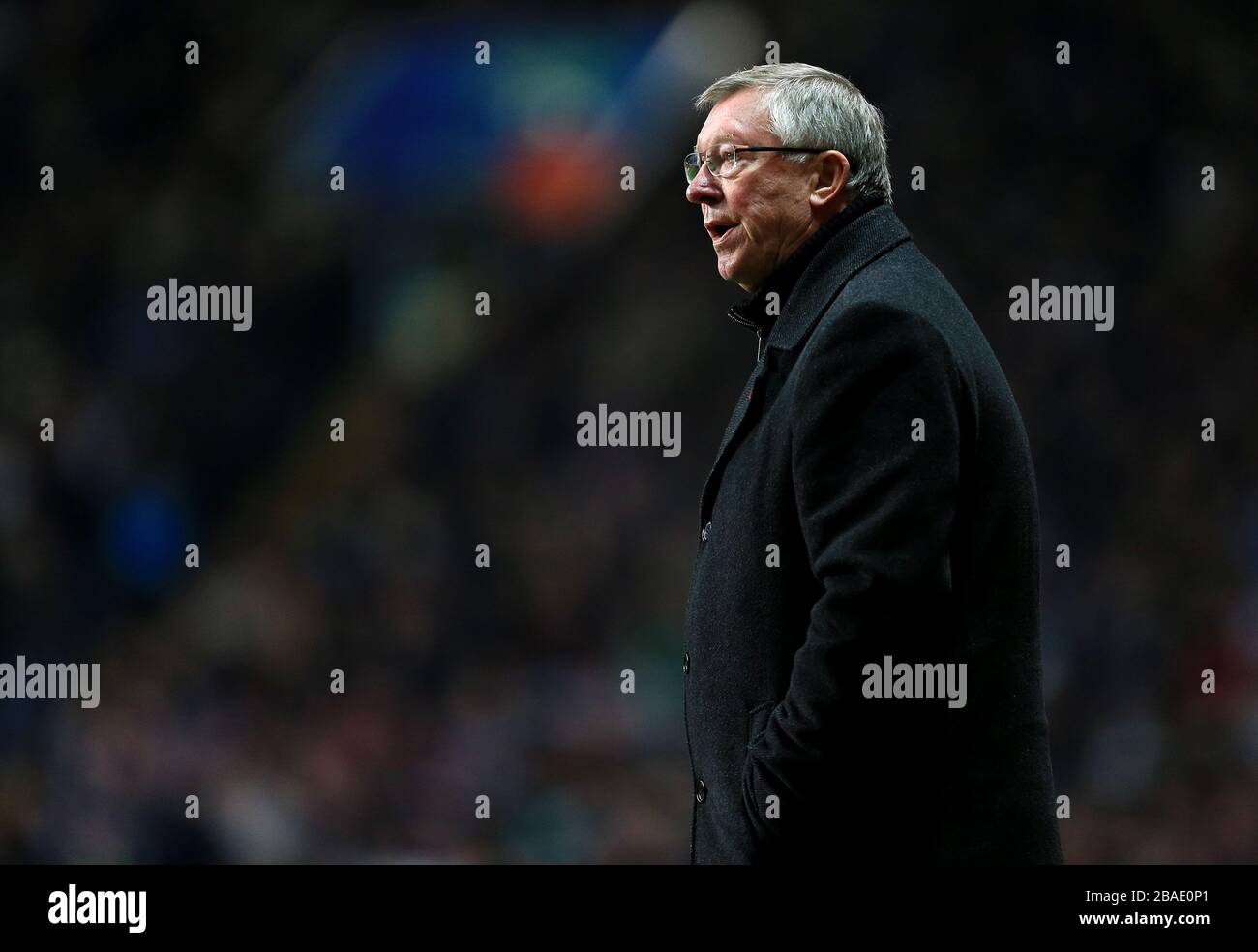 Manchester United manager Sir Alex Ferguson on the touchline Stock ...