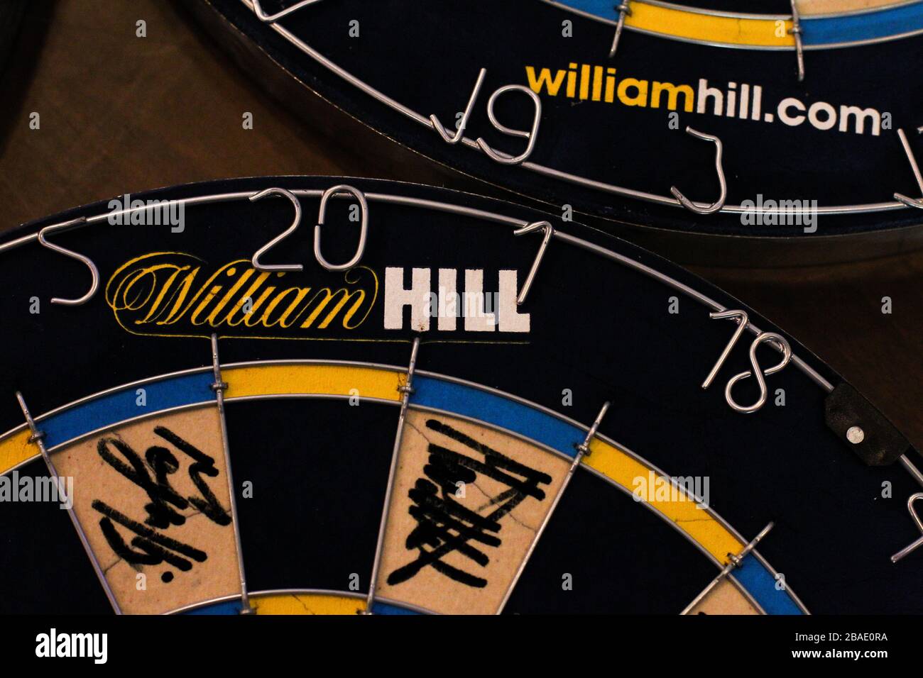William Hill branded dart boards which the players have signed Stock ...