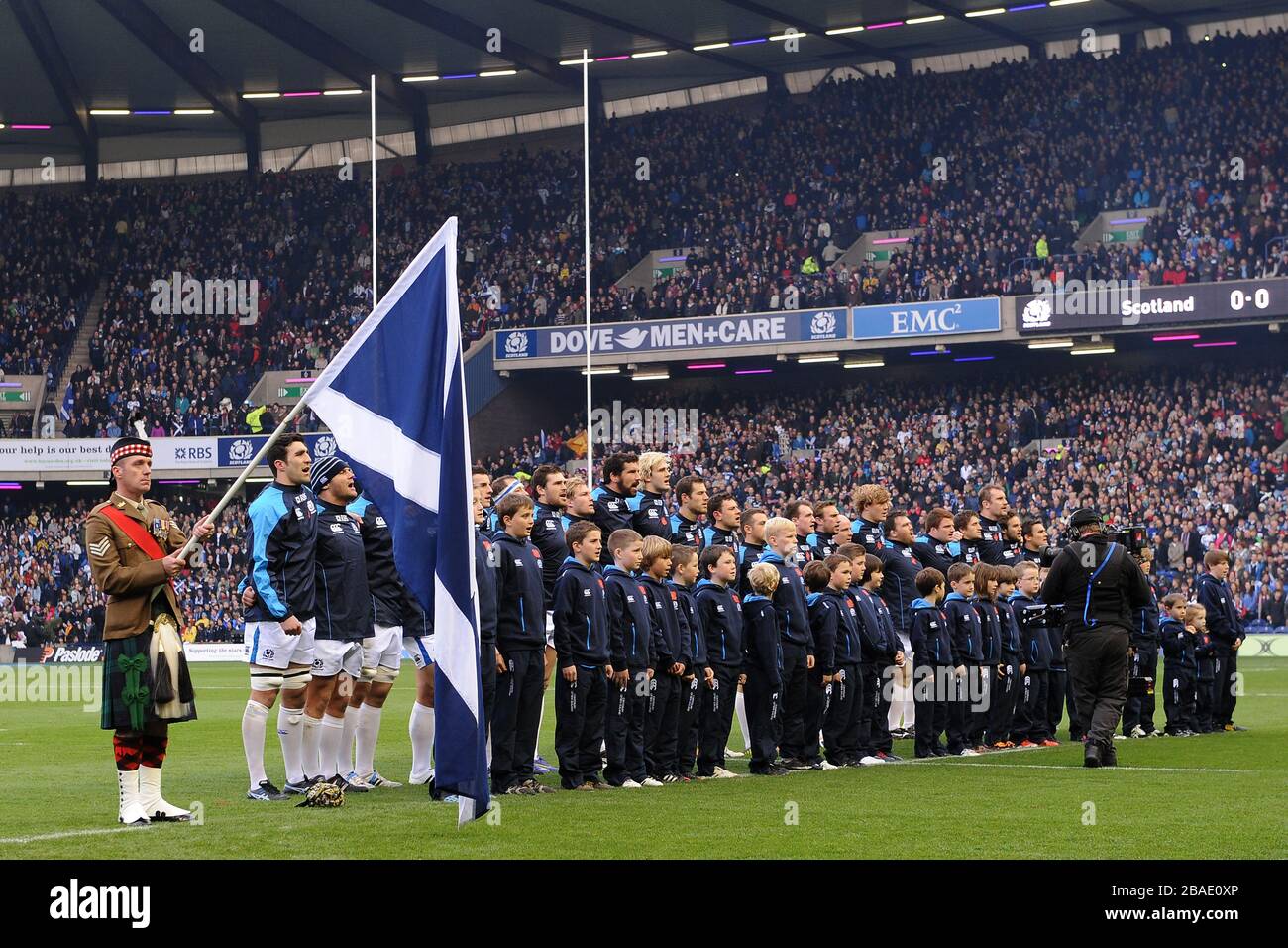 Scotland line up at for the national anthems Stock Photo - Alamy