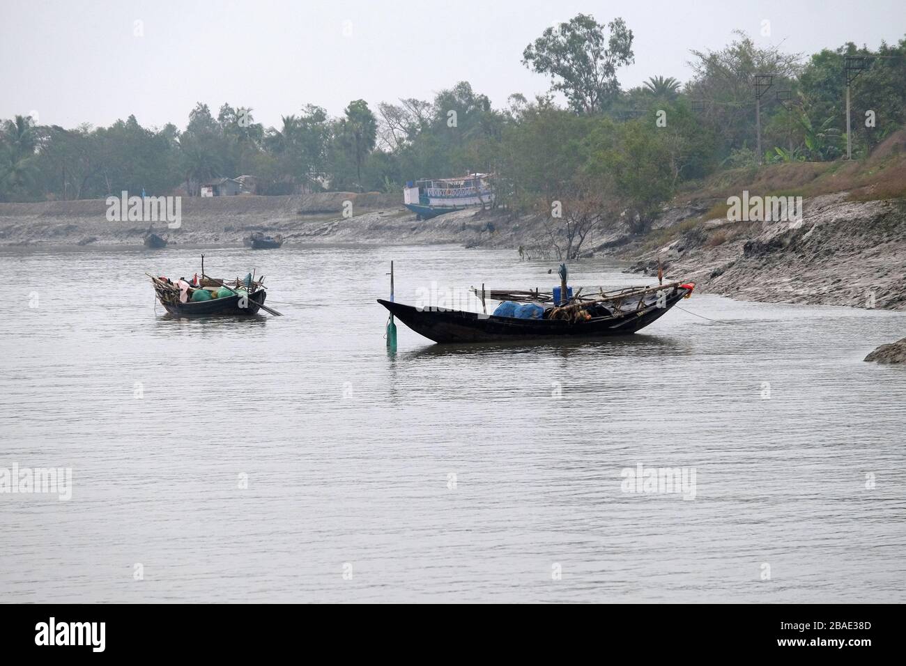 Rowing boat in the swampy areas of the Sundarbans, UNESCO World ...