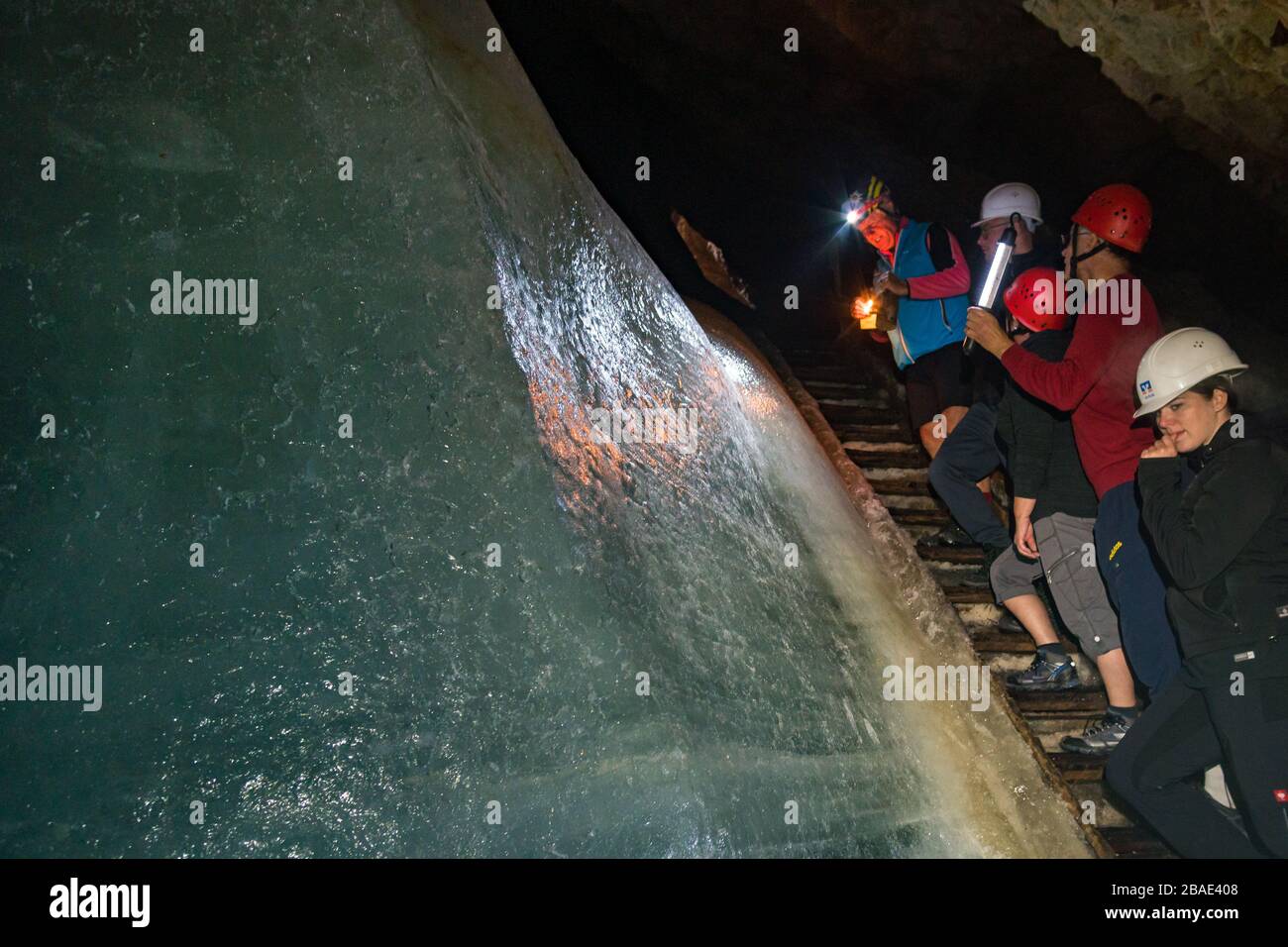 The Schellenberger ice cave in Untersberg near Marktschellenberg is ...