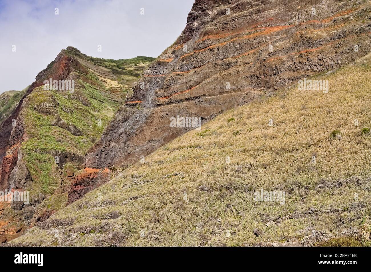 Geological layers in the rocks and stones of the cliffs in Madeira ...
