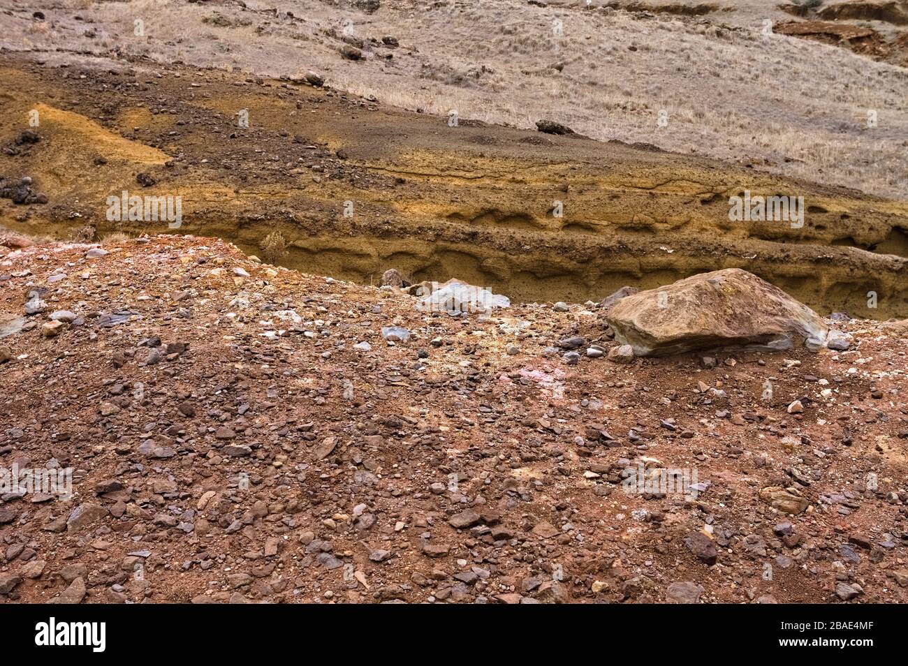 Geological layers in the rocks and stones of the cliffs in Madeira ...
