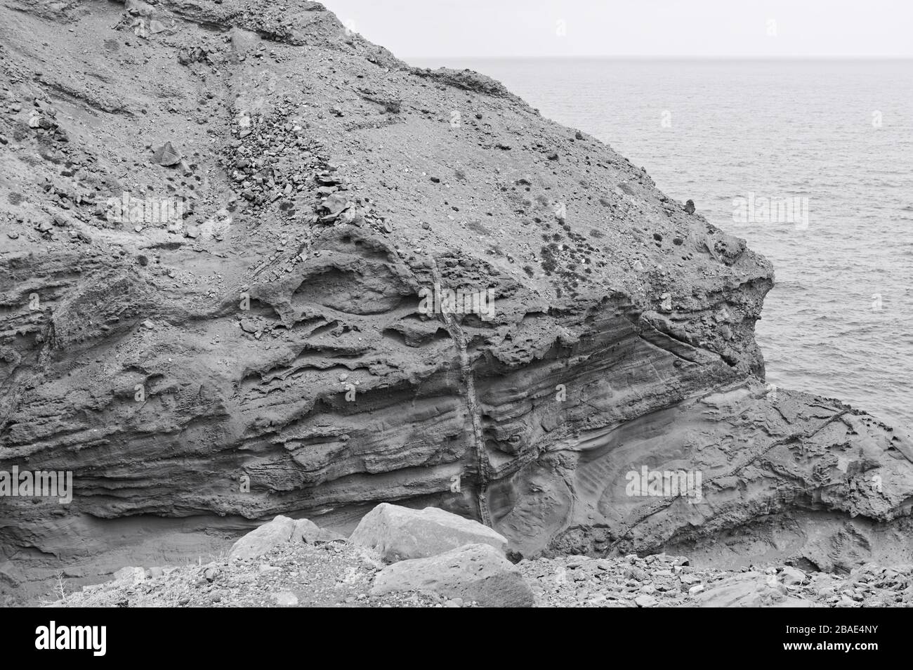 Geological layers in the rocks and stones of the cliffs in Madeira ...