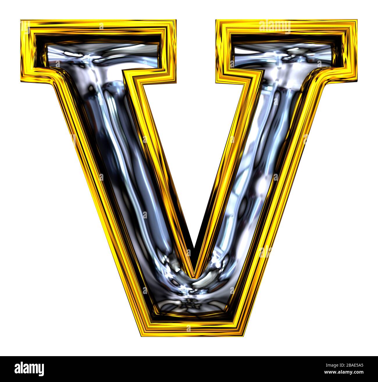 3D rendering. Lowercase Letter v. Embossed steel modern. Pristine high ...