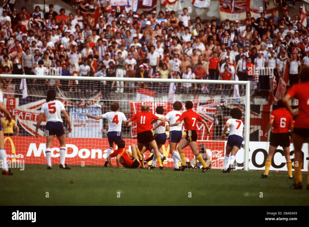 Belgium's Jan Ceulemans (no.11) scores their goal in the 1-1 draw ...