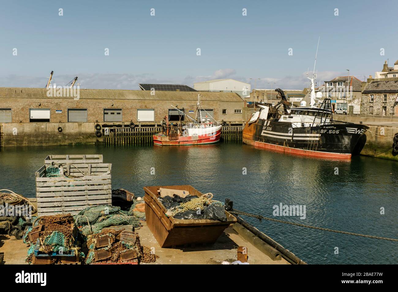North Sea Trawlers docked in the harbour in Macduff, Scotland, UK Stock ...