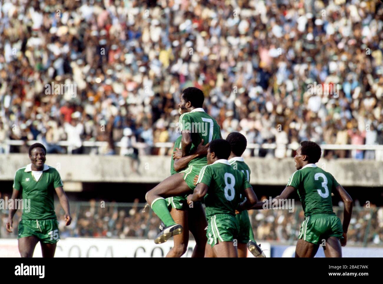 Nigeria's Segun Odegbami (no7) celebrates one of his two goals with his ...
