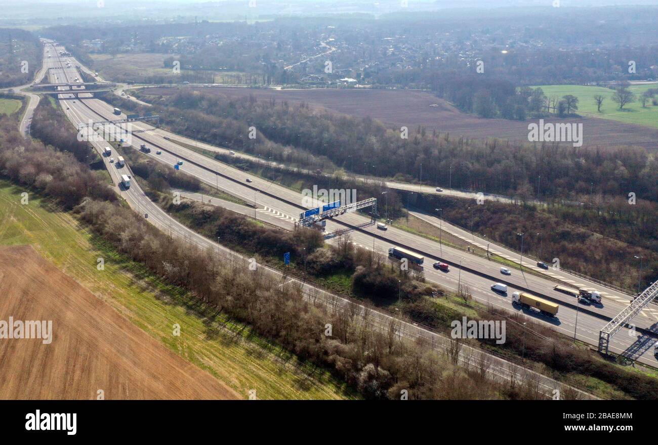 The M25 motorway, near its junction with the M1 close to St Albans in ...