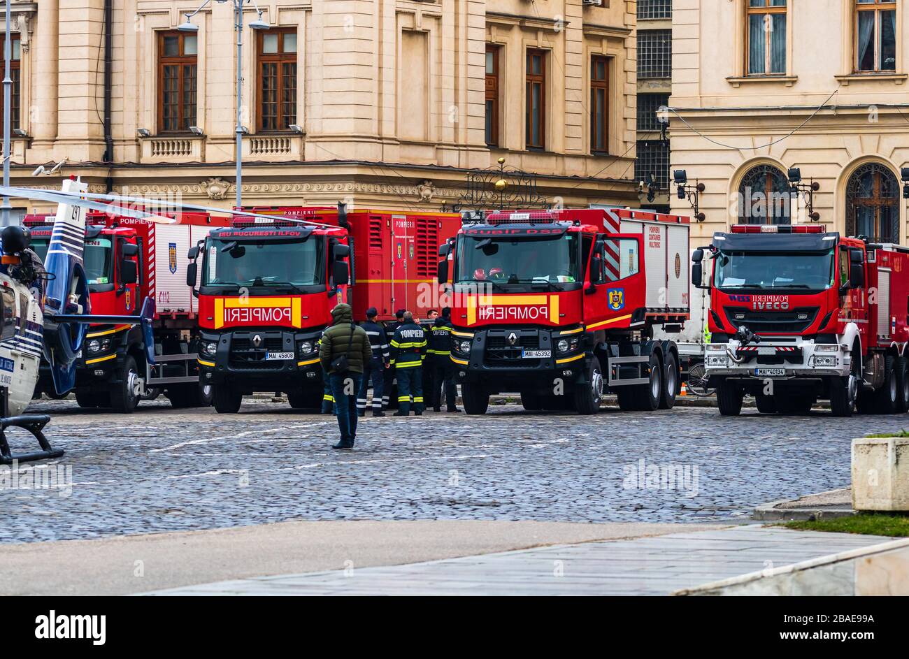 Romanian Firefighting emergency firemen (Pompierii) parked in front of ...