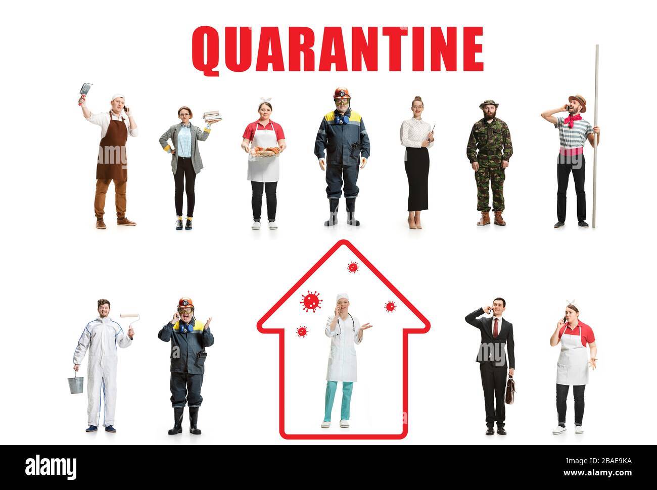 Workers of different professions keeping quarantine against corovanirus ...