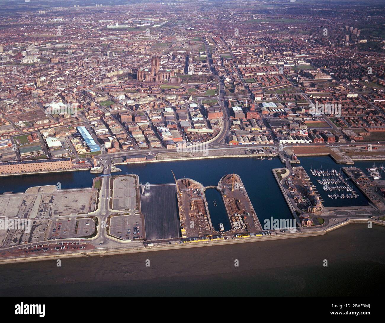 An aerial picture of Liverpool Dockside, now the site of the Arena ...