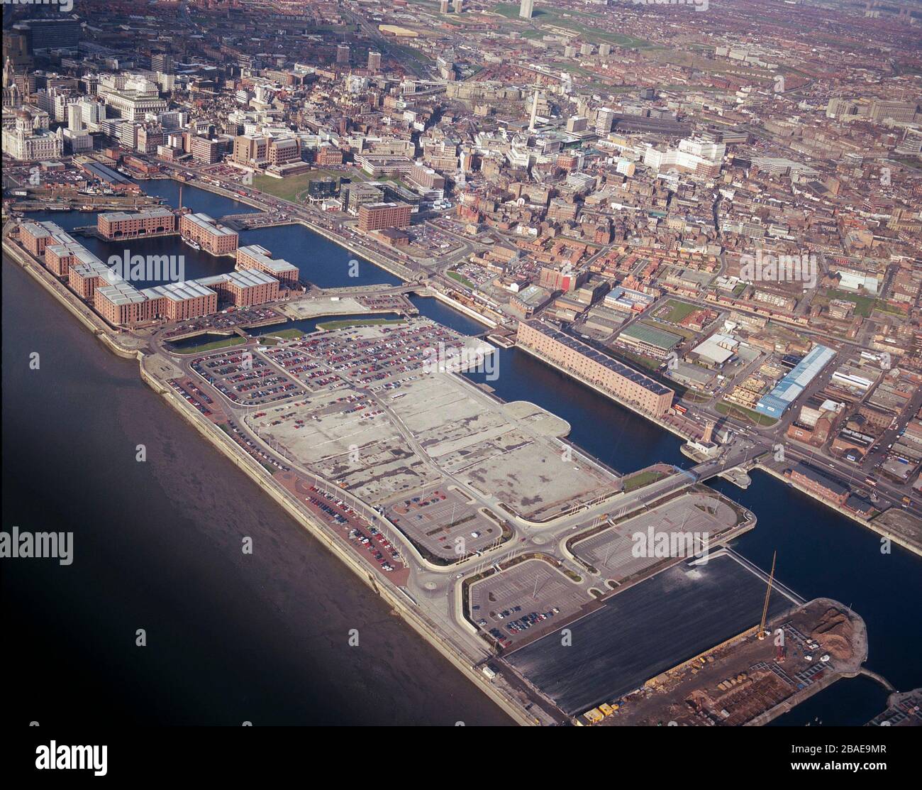 An aerial picture of Liverpool Dockside, now the site of the Arena ...