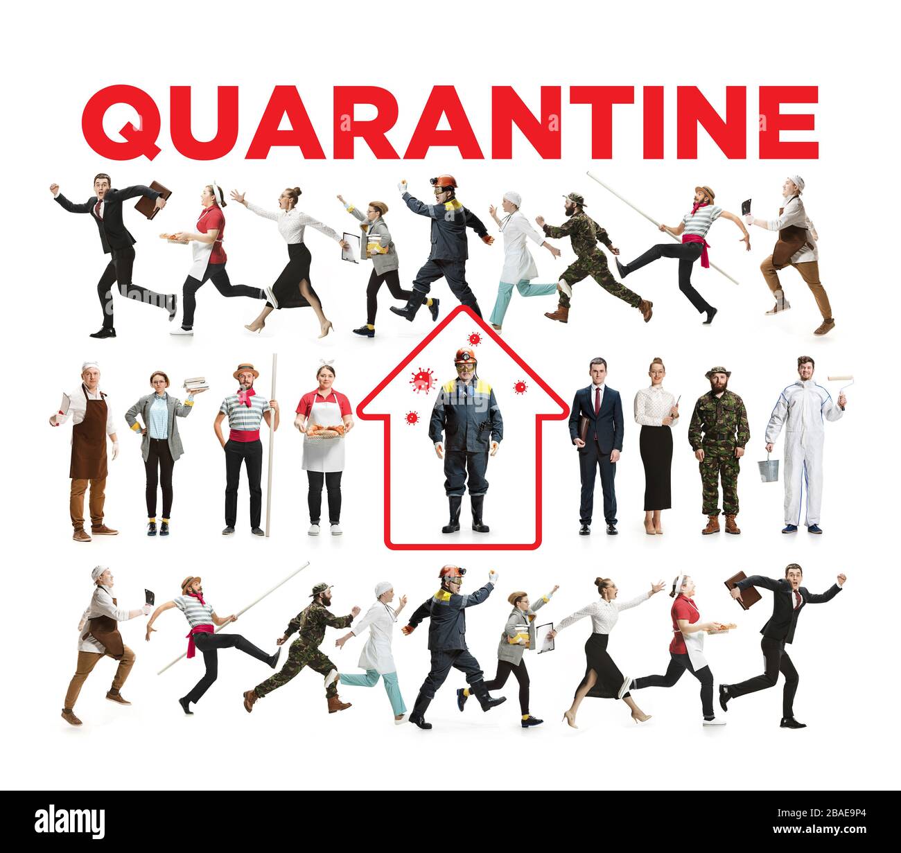Workers of different professions keeping quarantine against corovanirus ...