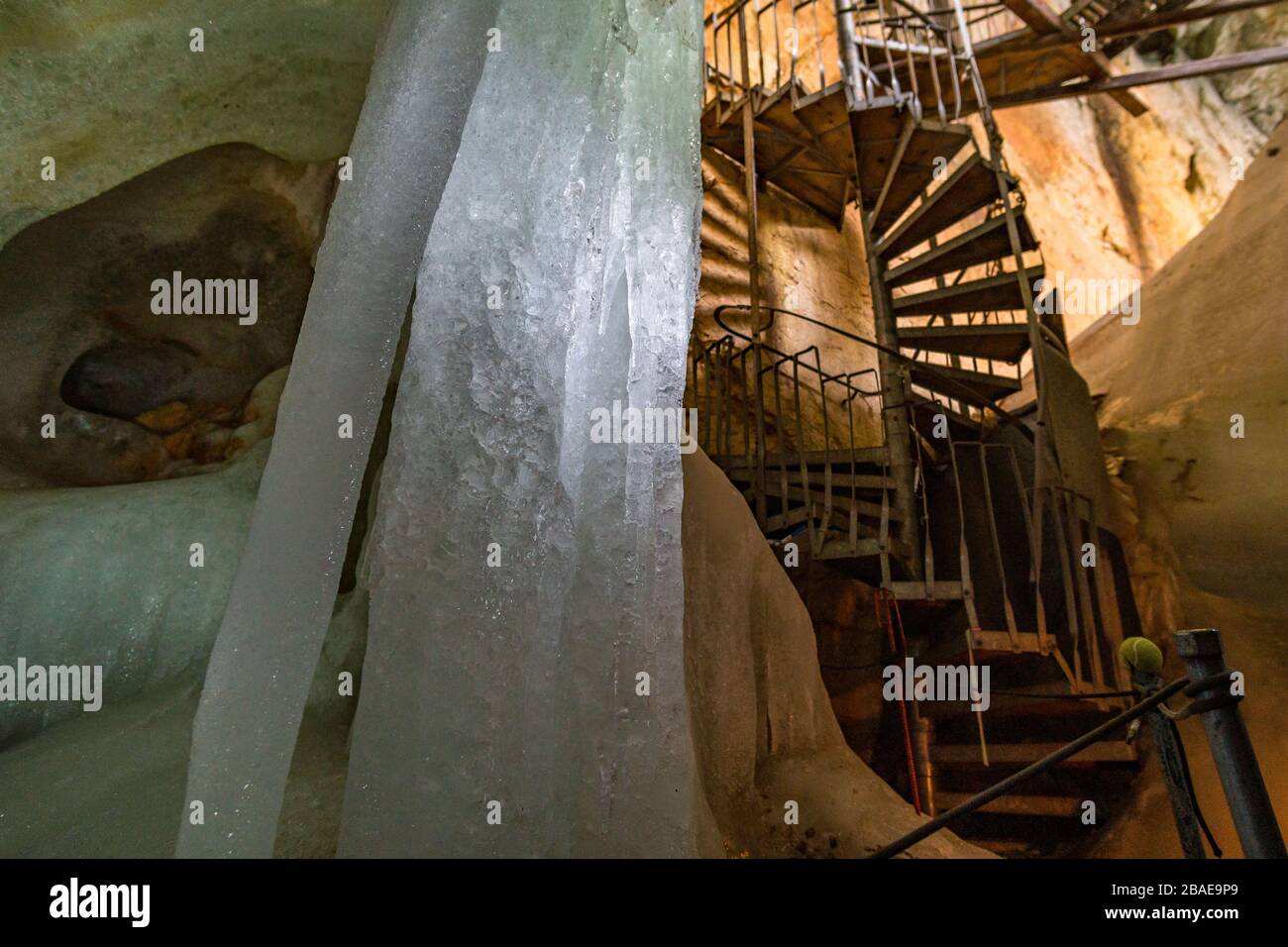 The Schellenberger ice cave in Untersberg near Marktschellenberg is ...