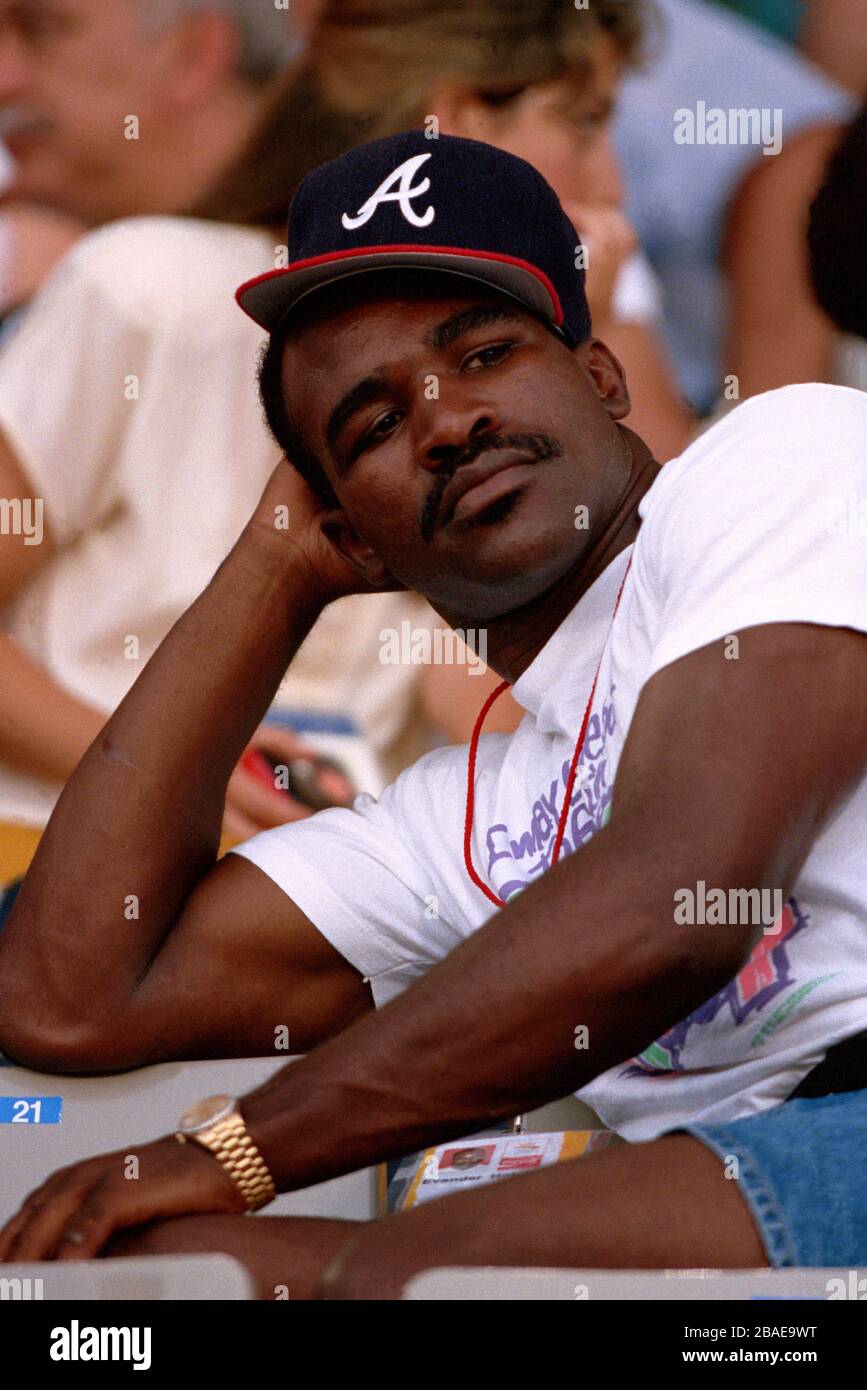 Evander Holyfield (USA) world heavyweight champion watching the Boxing ...