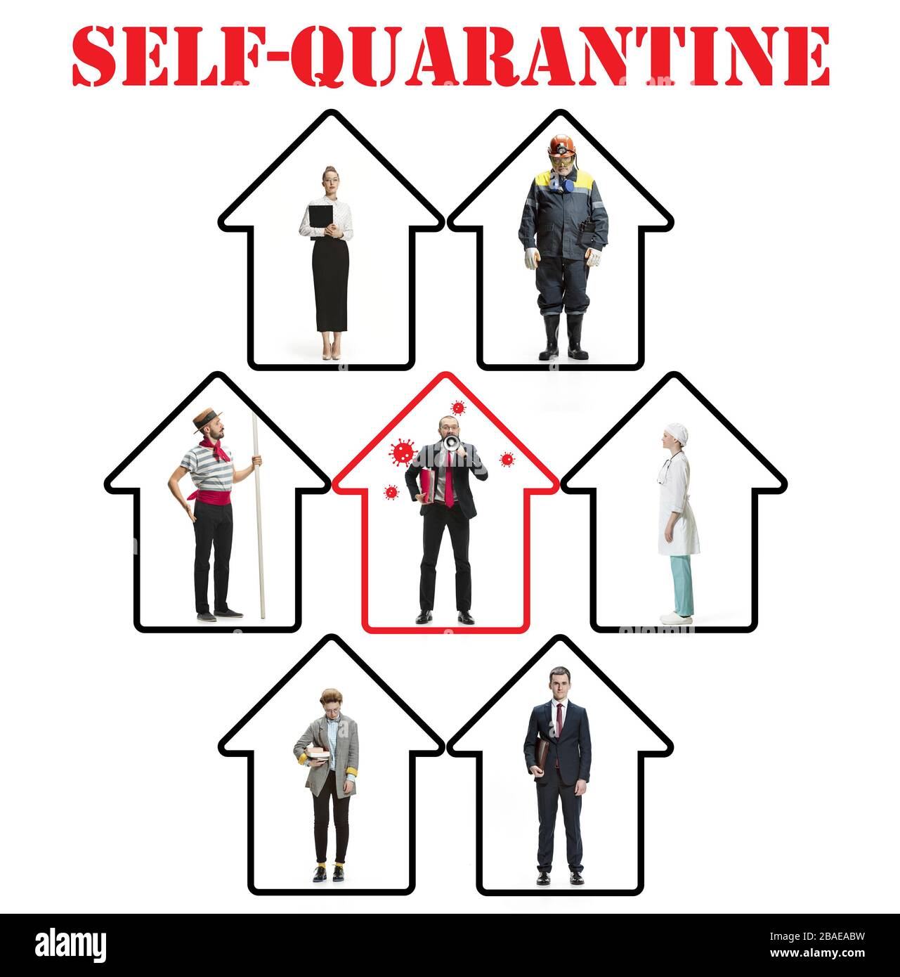 Workers of different professions keeping quarantine against corovanirus ...