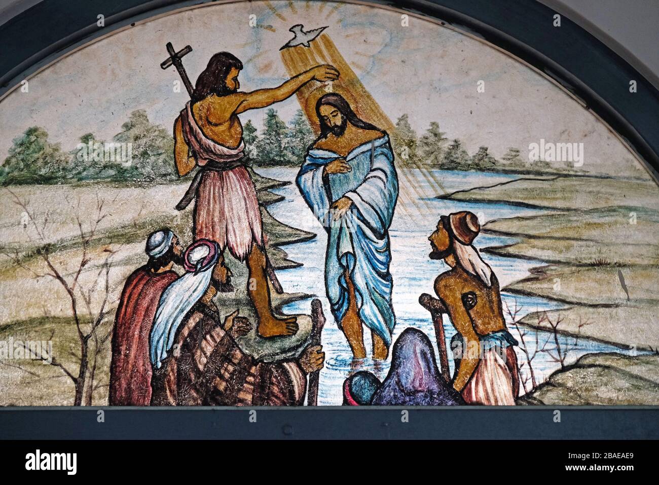 Baptism of the Lord, stained glass in the Catholic cathedral of ...