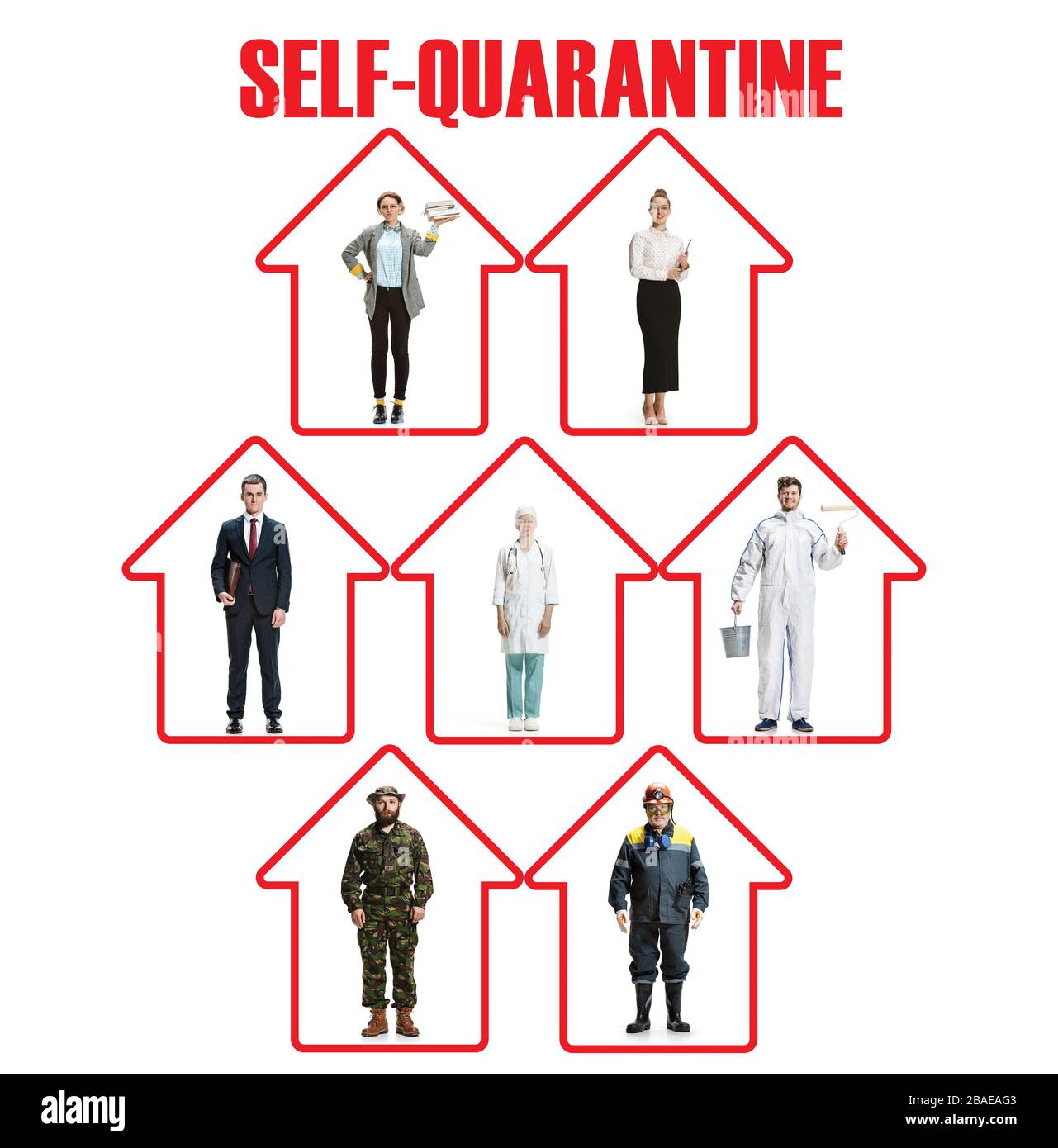 Workers of different professions keeping quarantine against corovanirus ...