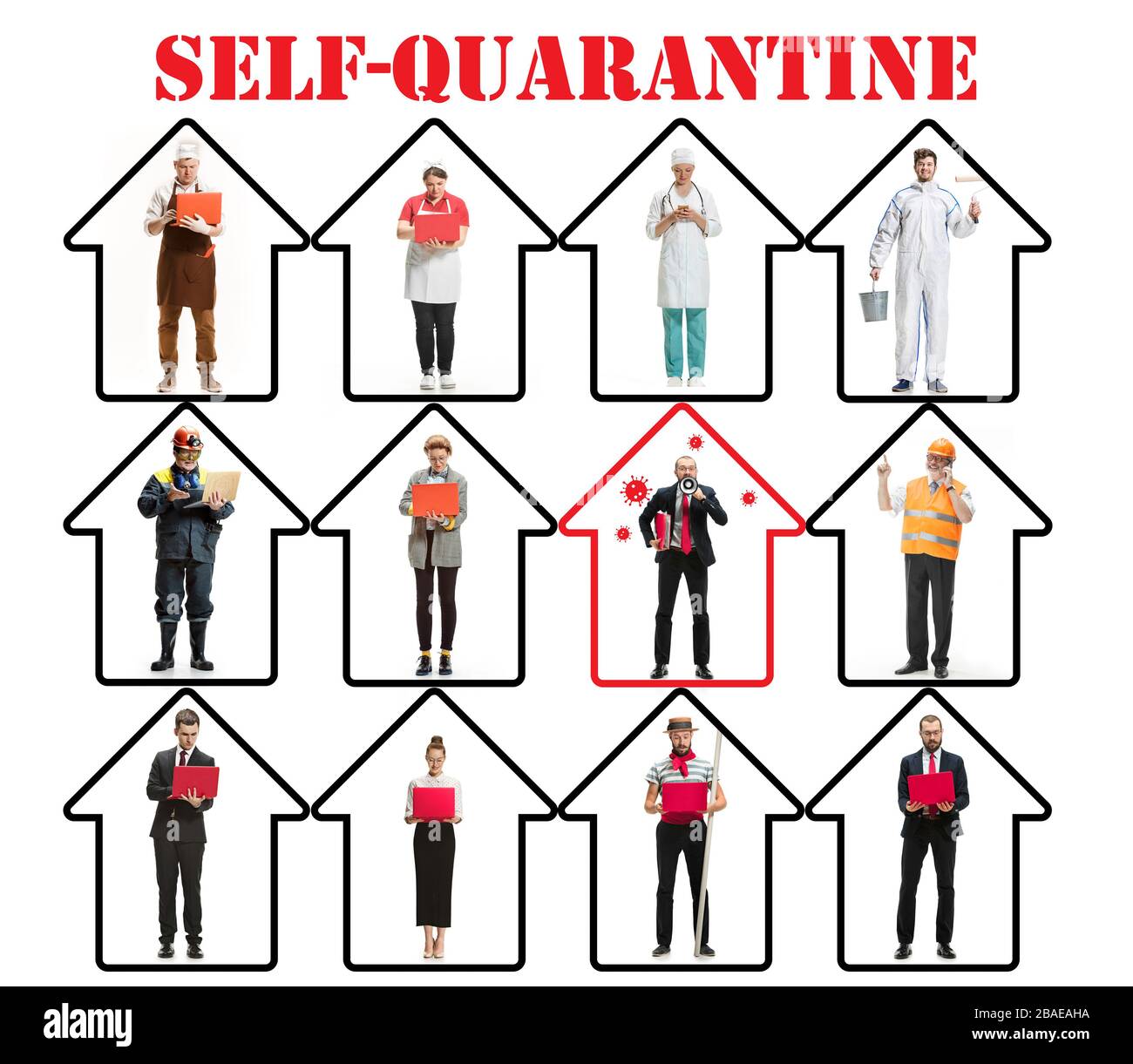 Workers of different professions keeping quarantine against corovanirus ...
