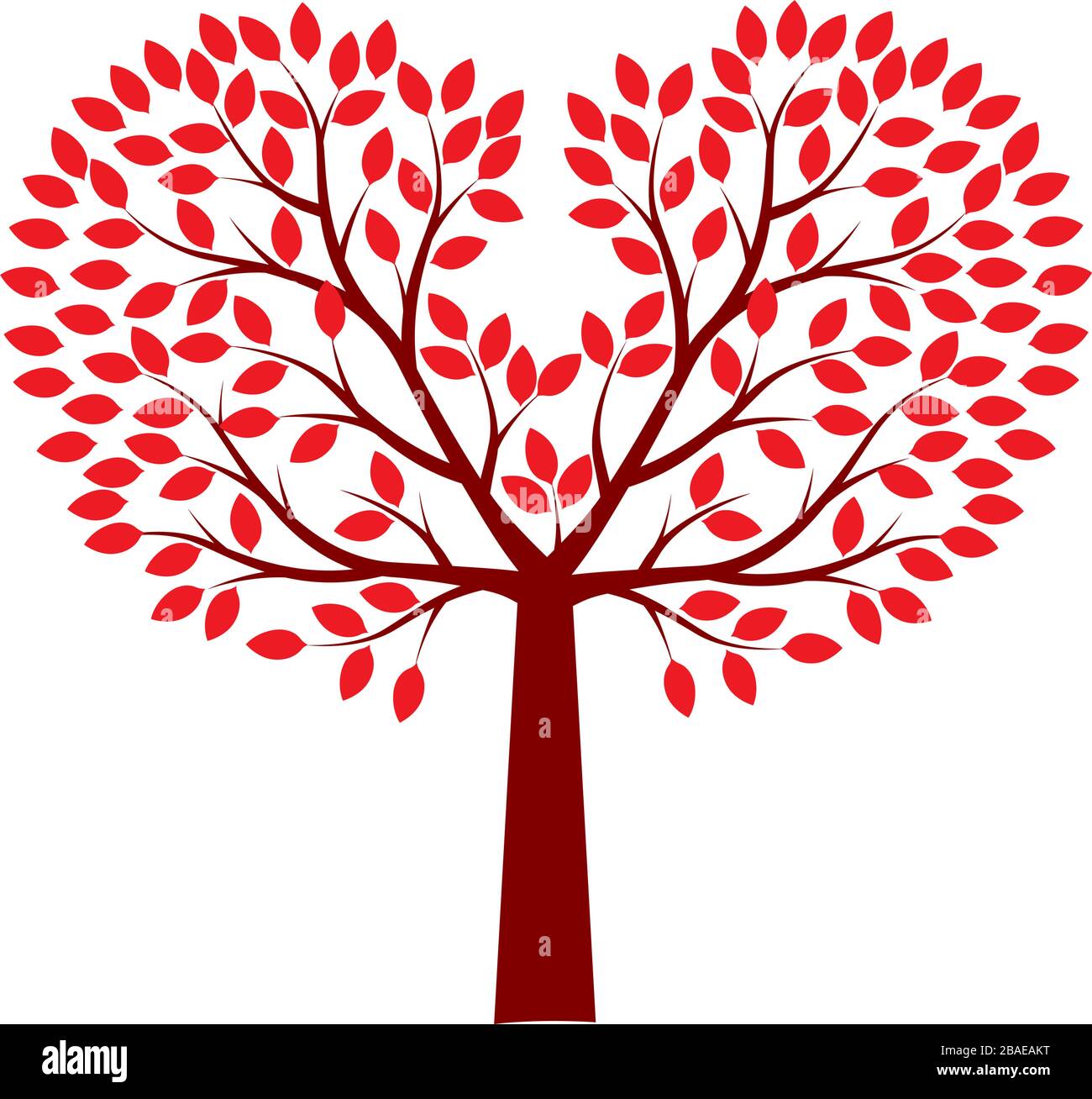 Valentine Tree with Leaves. Vector outline Illustration. Plant in ...