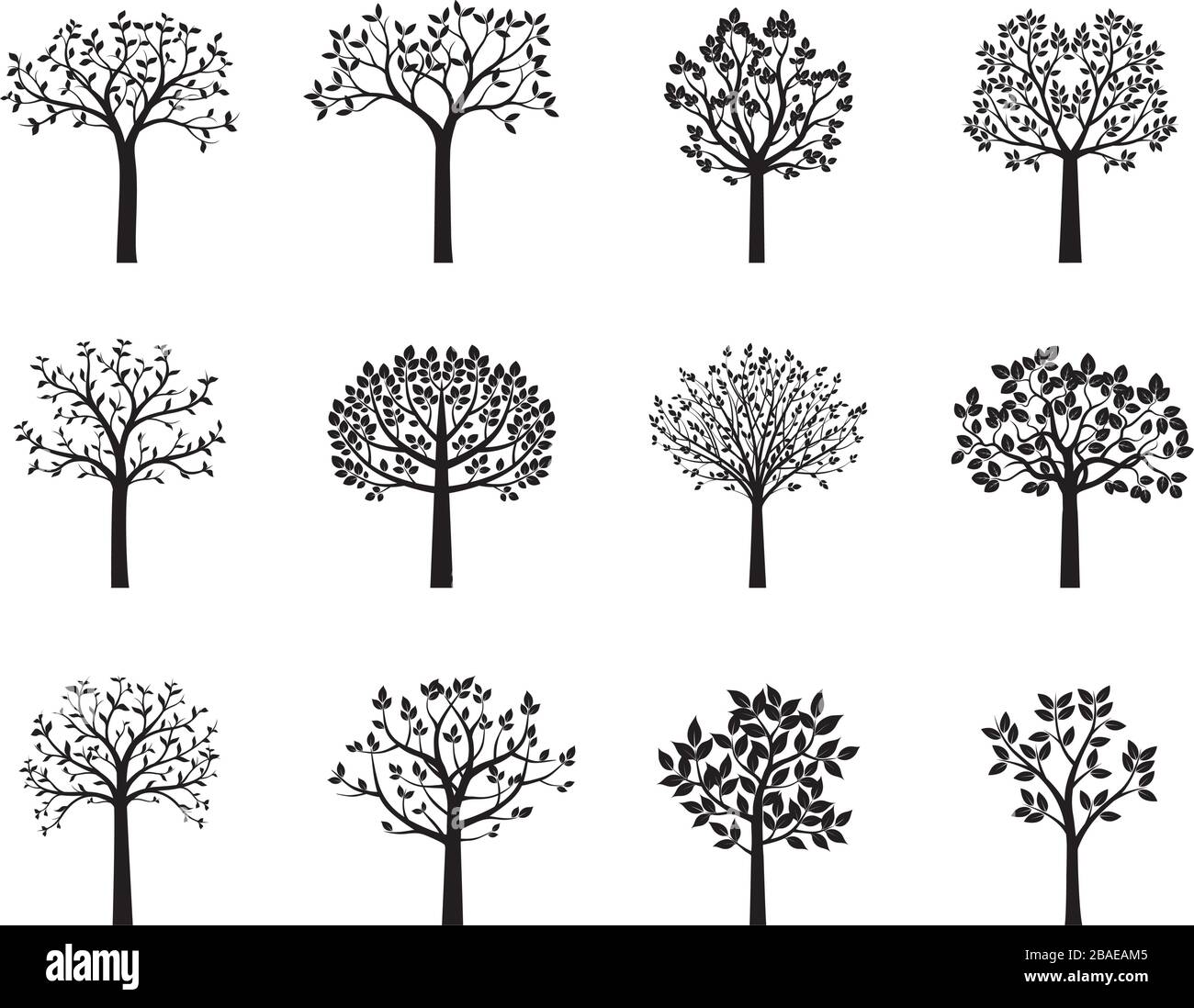 Set of black vector trees. Shape of plants. Vector Illustration Stock ...