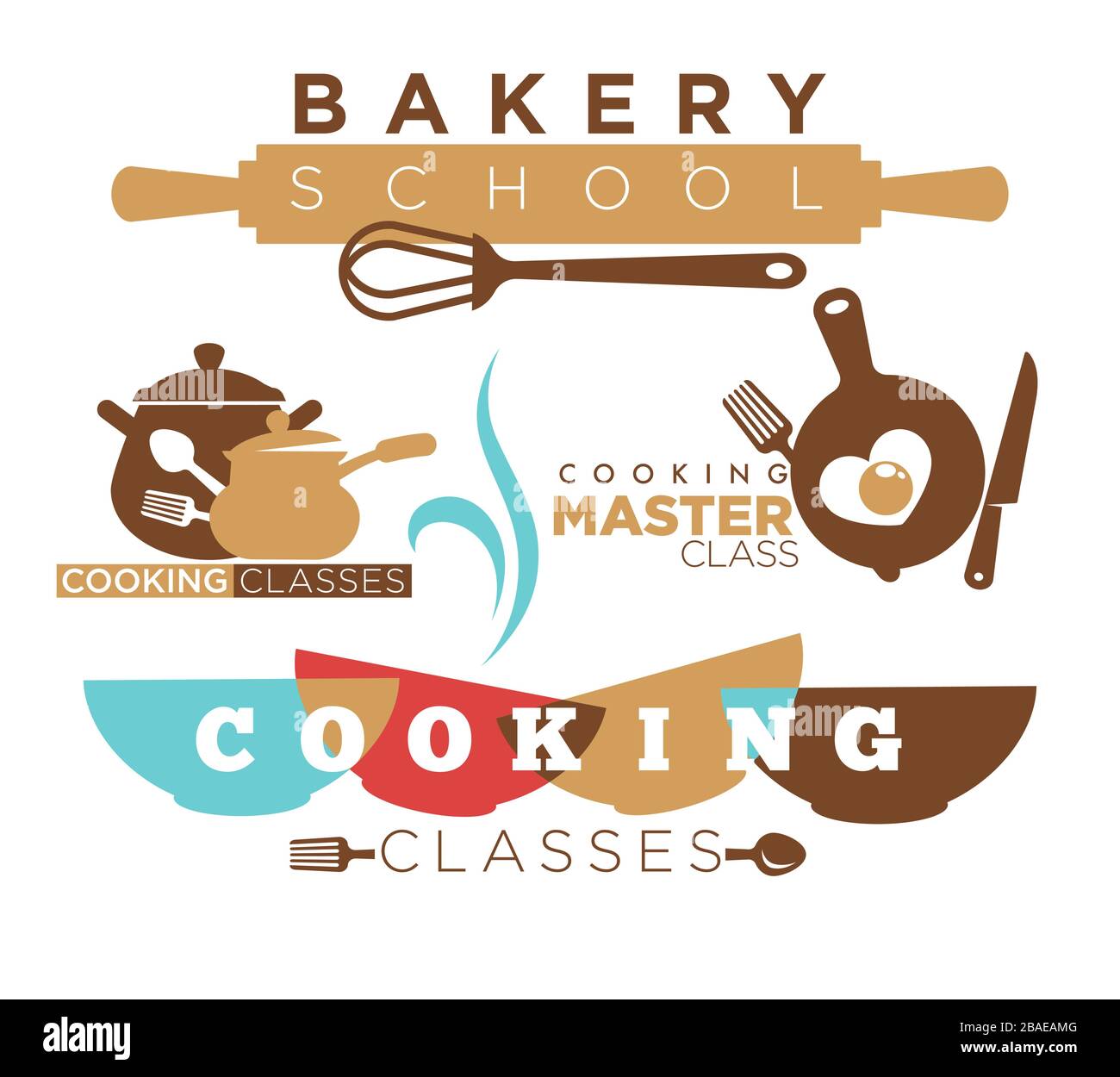 Cooking school and culinary class logotype with dish sign vector Stock ...