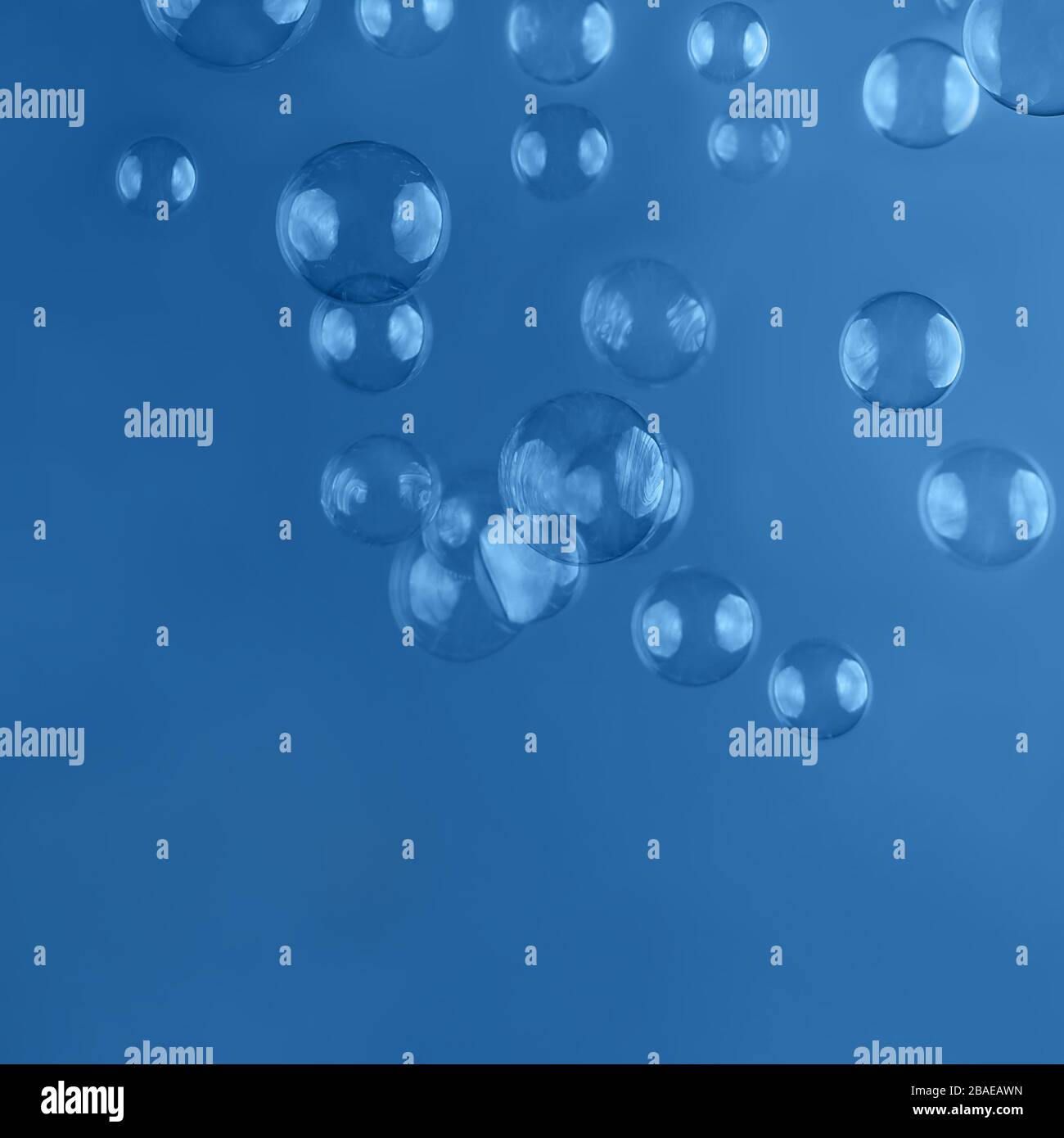 Abstract beautiful trendy blue background with soap bubbles. Backdrop ...
