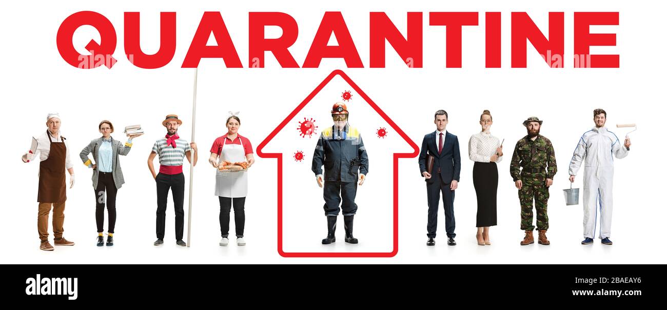 Workers of different professions keeping quarantine against corovanirus ...