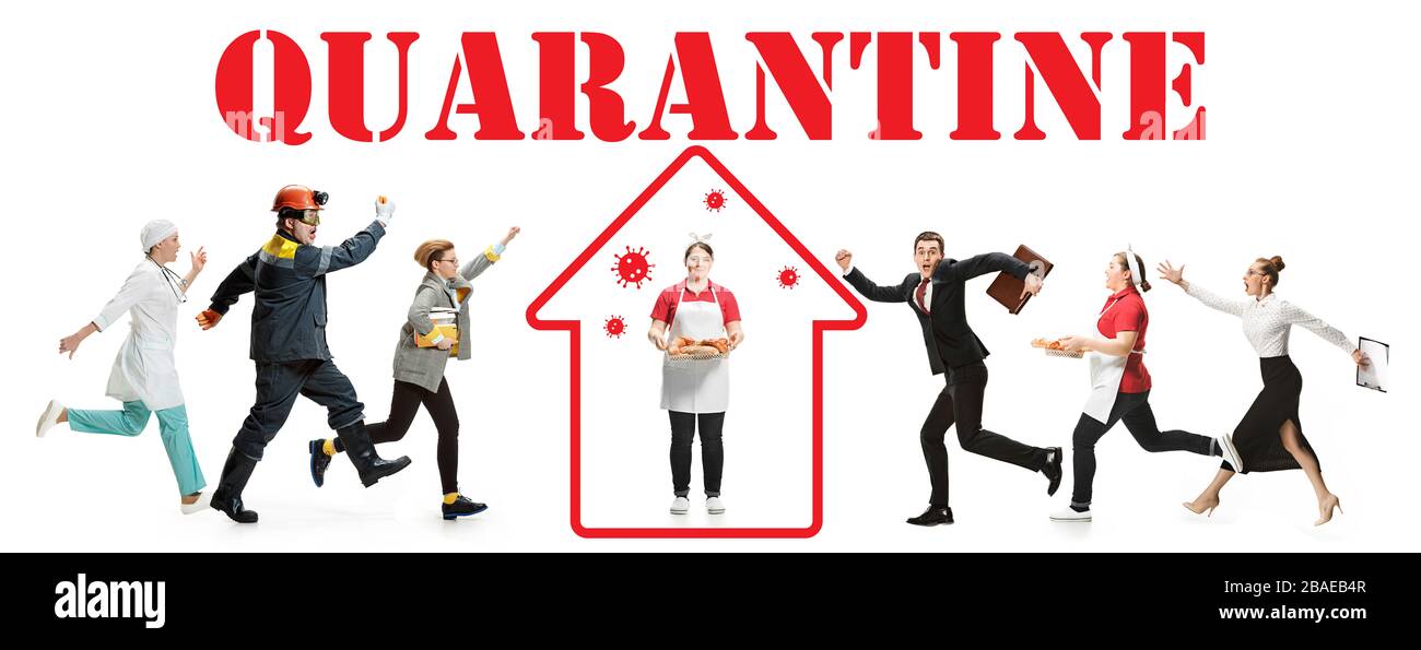 Workers of different professions keeping quarantine against corovanirus ...