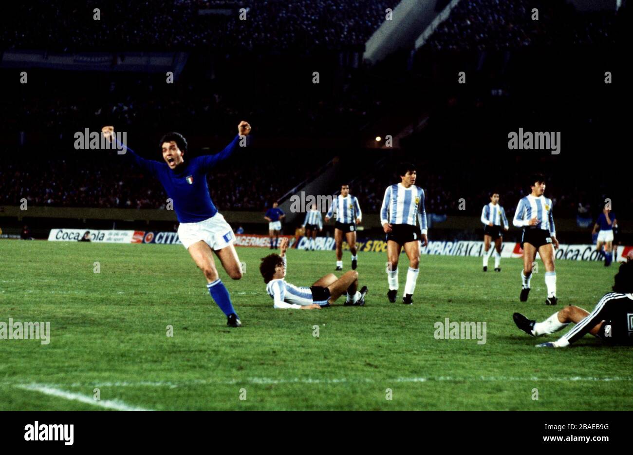 Roberto Bettega celebrates as he scores Italy's winning goal past ...