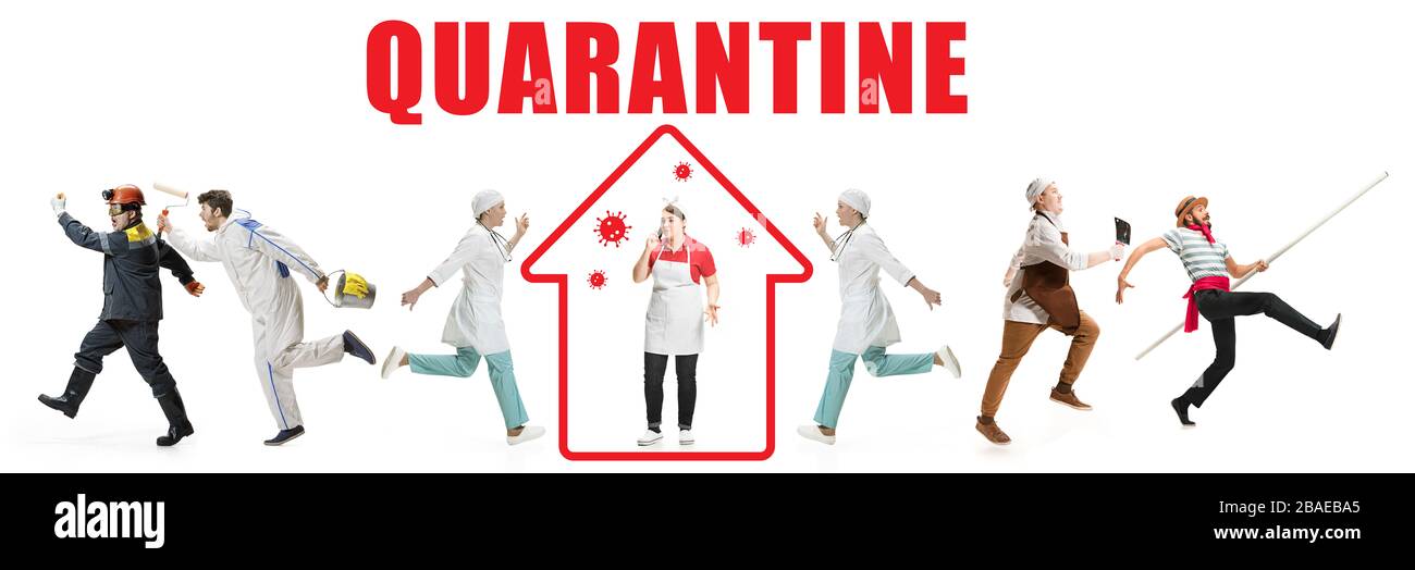 Workers of different professions keeping quarantine against corovanirus ...