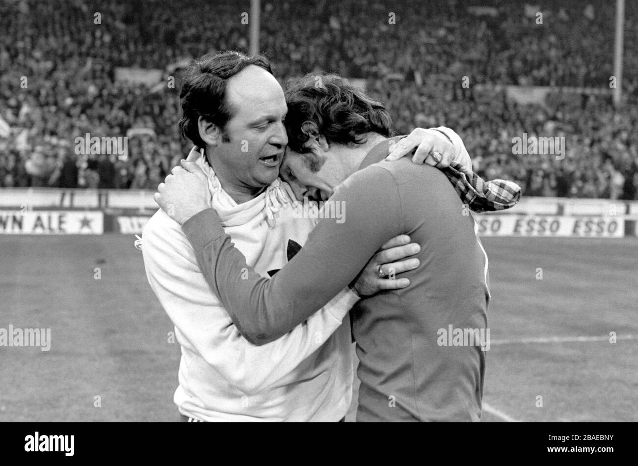 Manchester City goalkeeper Joe Corrigan lets his emotions go after his ...