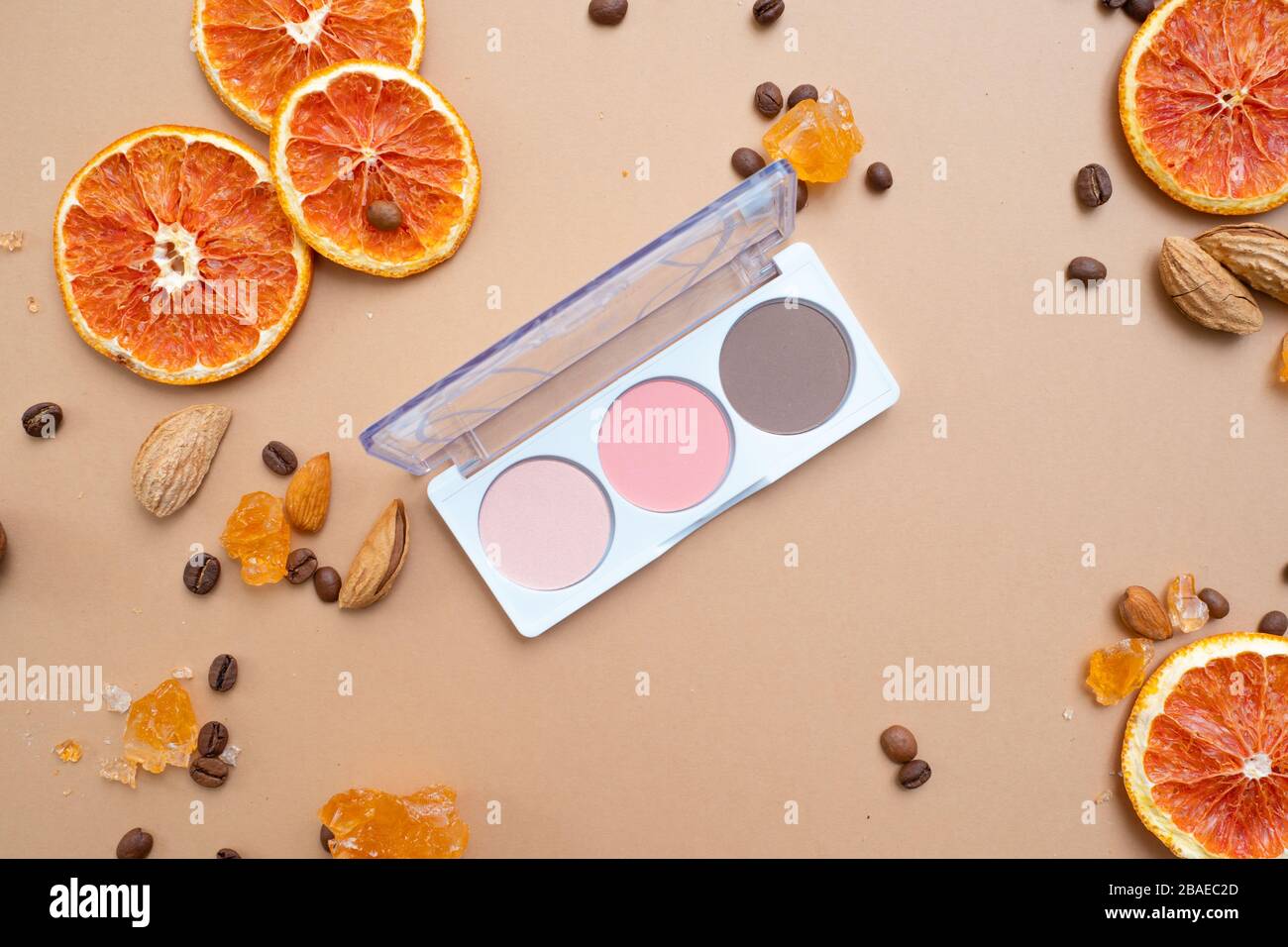 Cosmetics for natural makeup, highlighter powder and toner, palette of ...