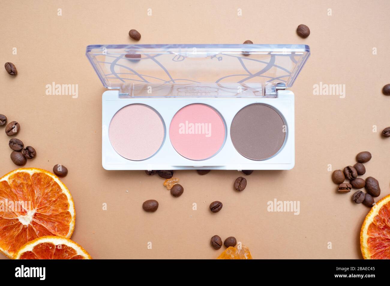 Cosmetics for natural makeup, highlighter powder and toner, palette of ...