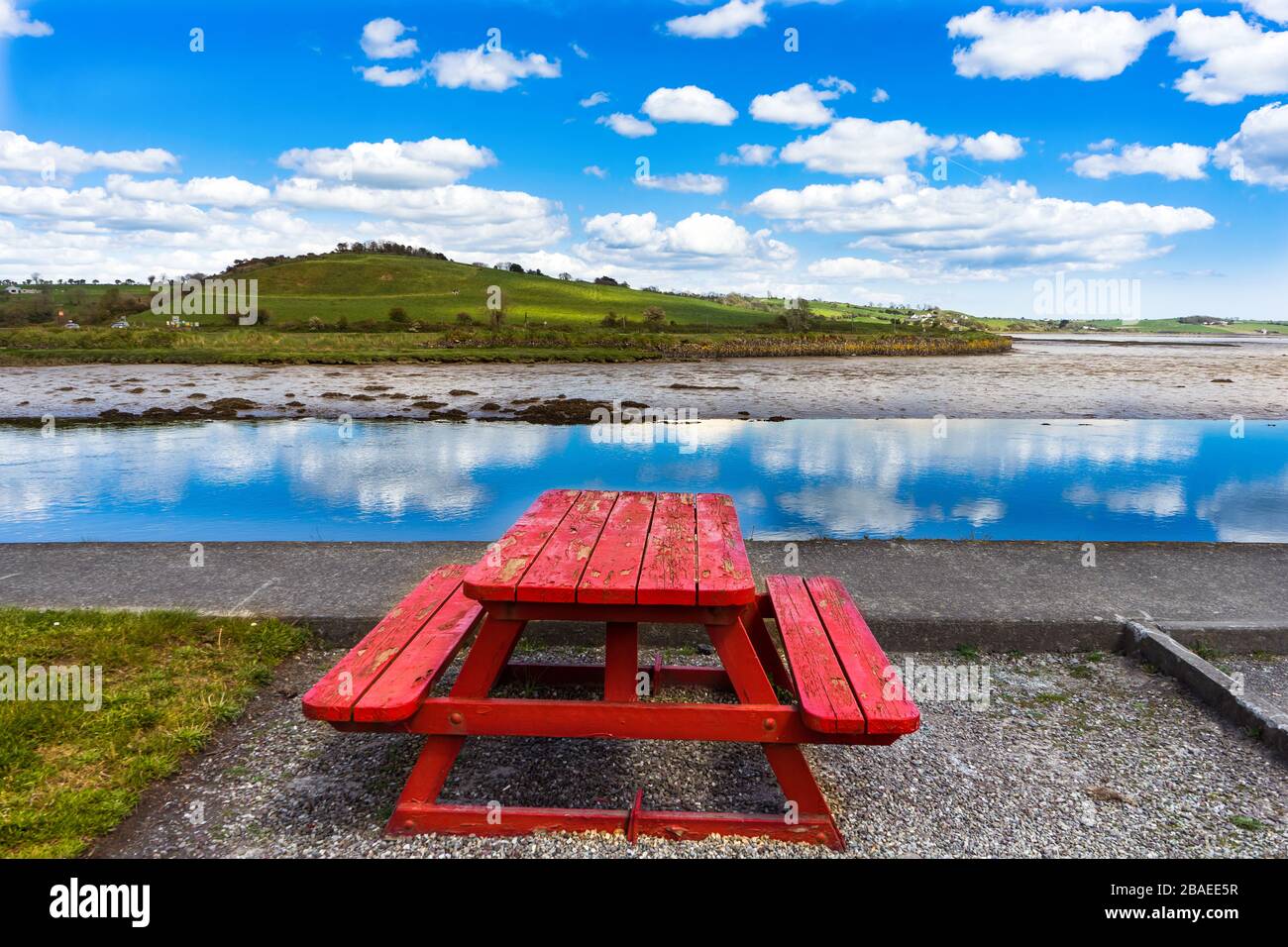 Red bench in the Irish countryside of the Cork area Stock Photo - Alamy