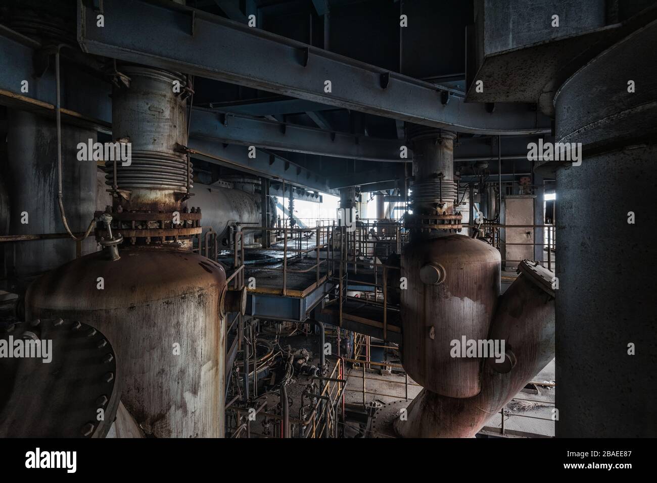 Interior of an old abandoned industrial steel factory Stock Photo - Alamy