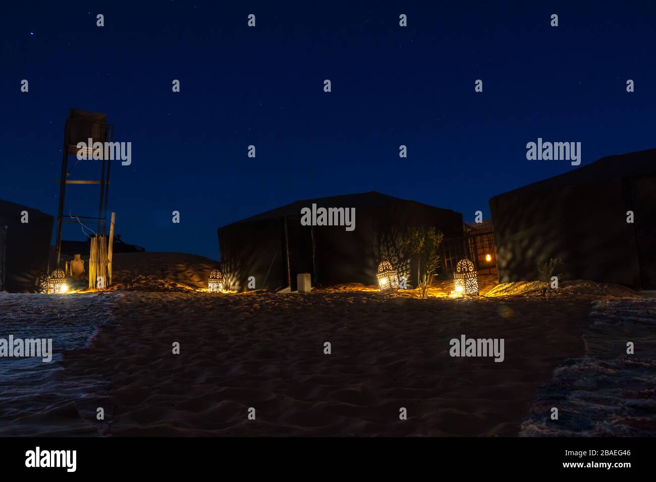 View over desert camp in the night Stock Photo - Alamy