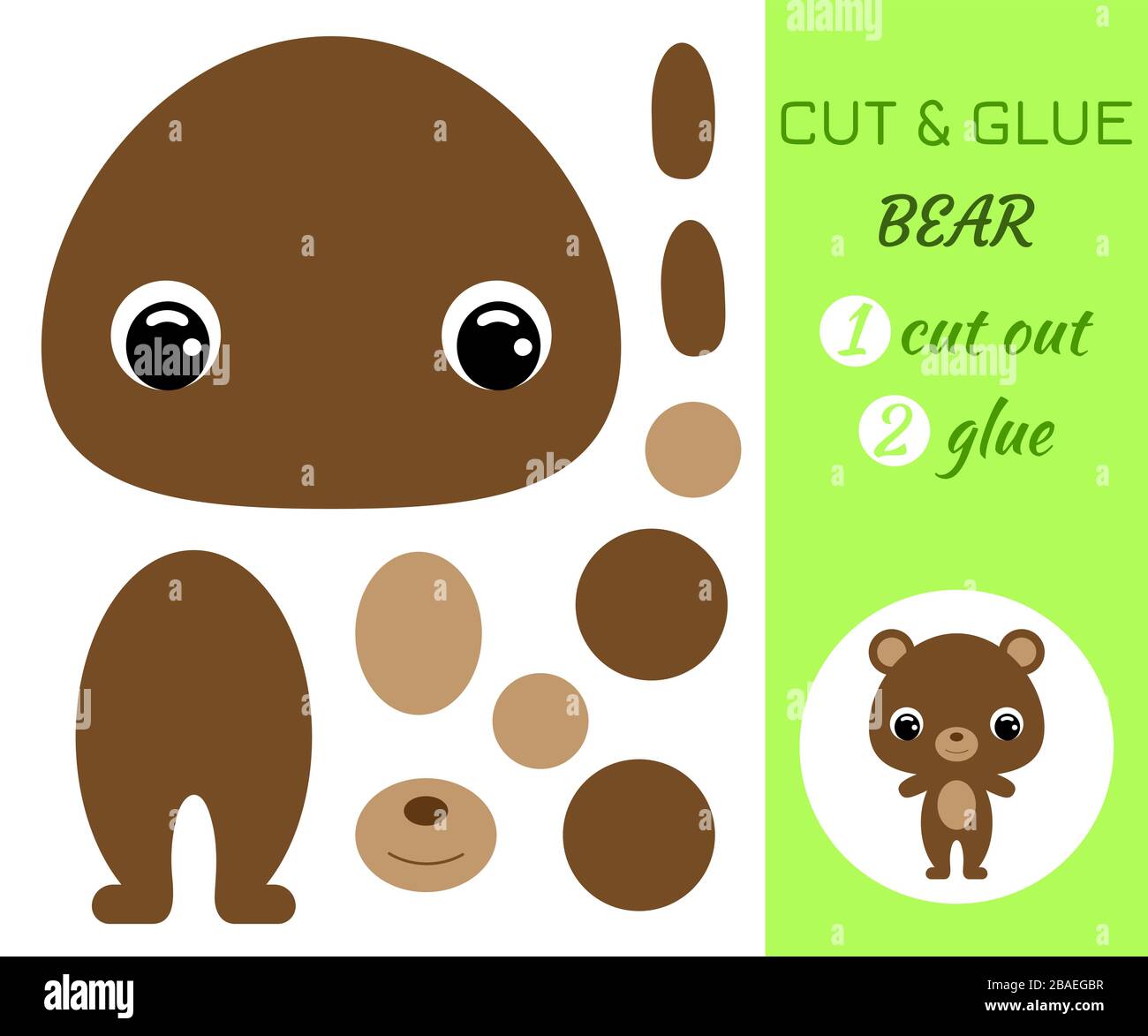 Cut and glue baby bear. Color paper application game. Educational paper ...