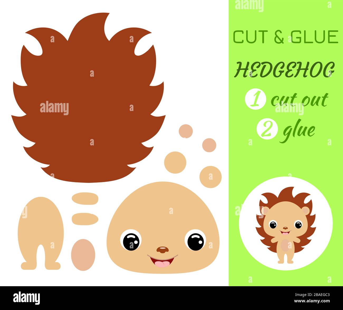 Cut and glue baby hedgehog. Color paper application game. Educational ...