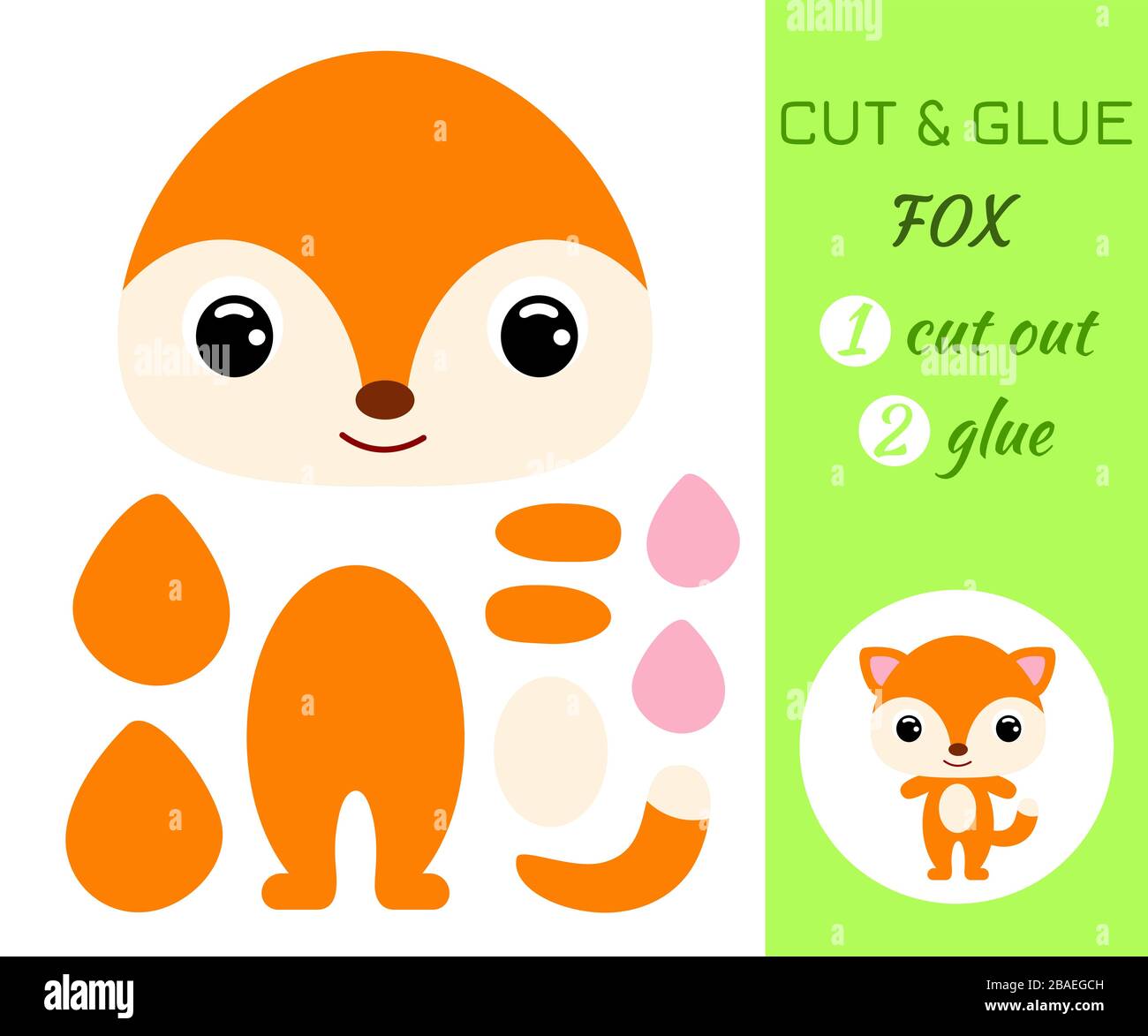 Cut and glue baby fox. Color paper application game. Educational paper ...