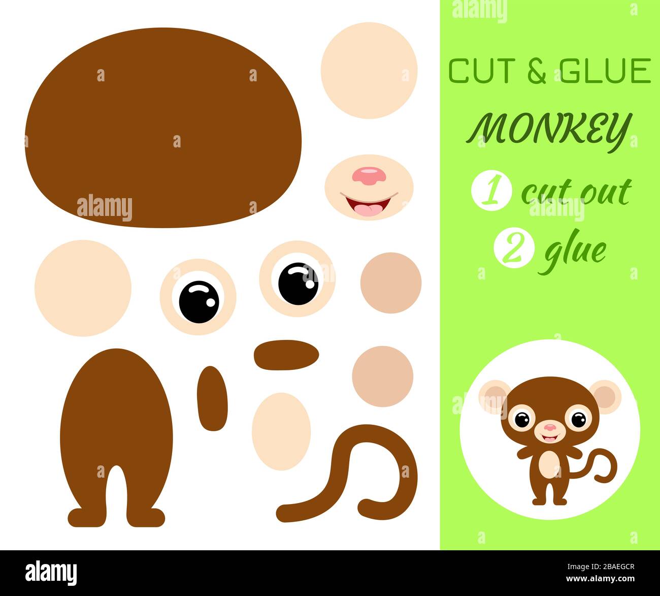 Cut and glue baby monkey. Color paper application game. Educational ...