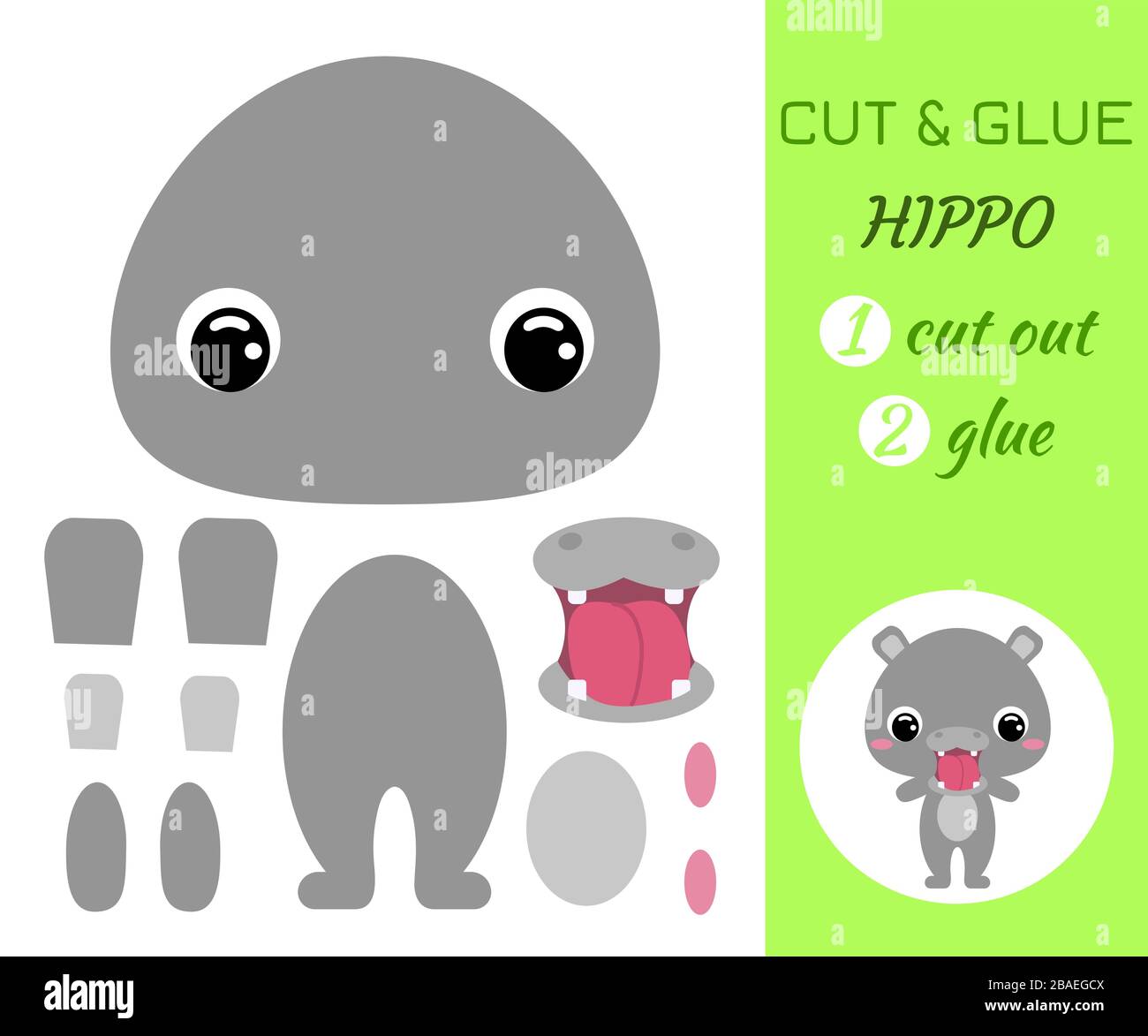 Cut and glue baby hippo. Color paper application game. Educational ...