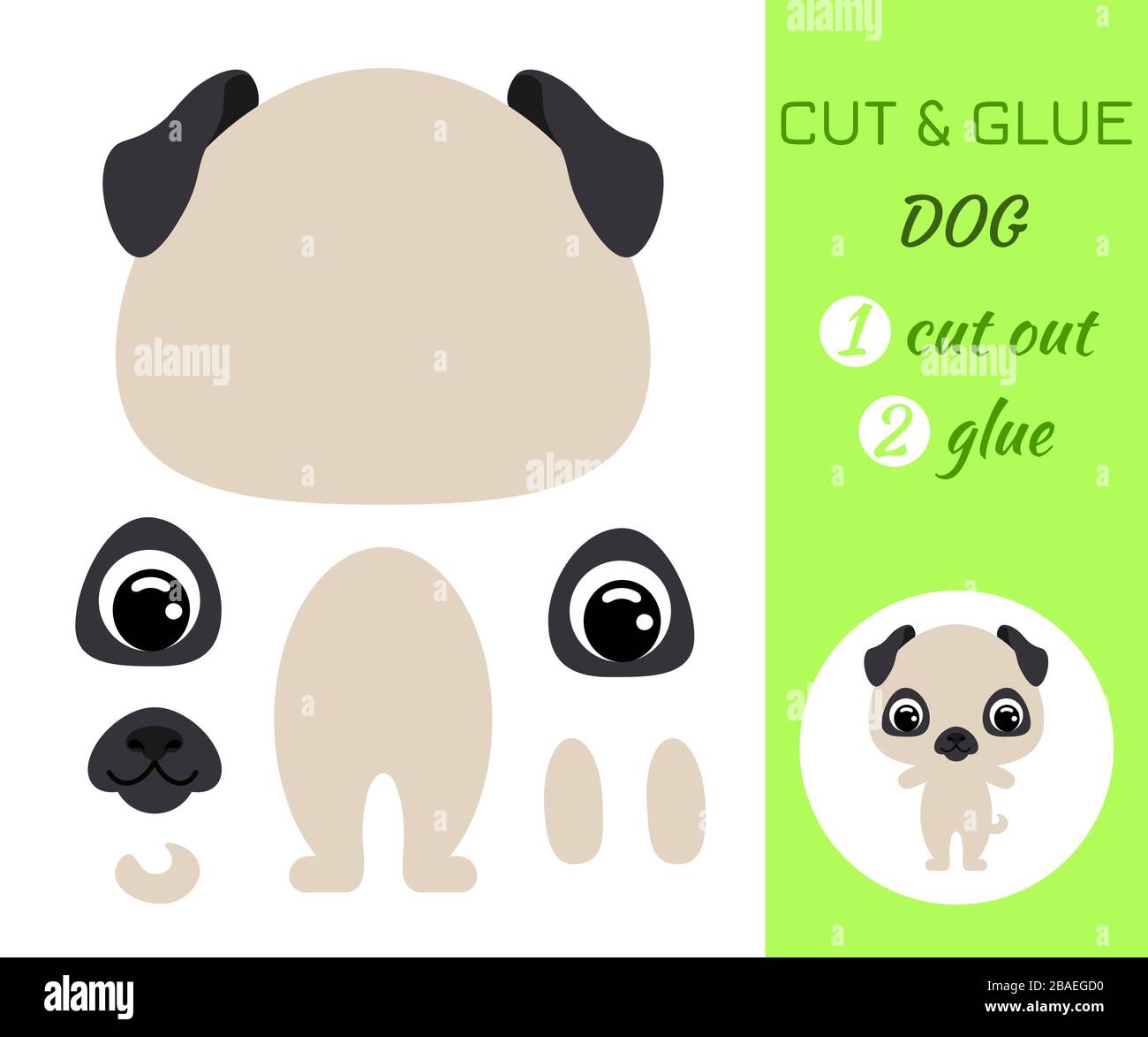 Cut and glue baby dog. Color paper application game. Educational paper ...